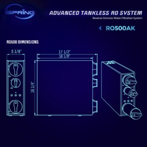 iSpring RO500AK-BN+UVF8 Tankless Reverse Osmosis Water Filtration System with Natural pH Alkaline Remineralization and LED UVF8 Light, 500 GPD, Brushed Nickel Faucet, 2:1 Pure to Drain Ratio