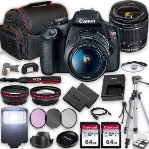 canon eos rebel t7 dslr camera w/ef-s 18-55mm f/3.5-5.6 is ii lens + 2x 64gb memory + case + filters + tripod + more (35pc bundle) (renewed)