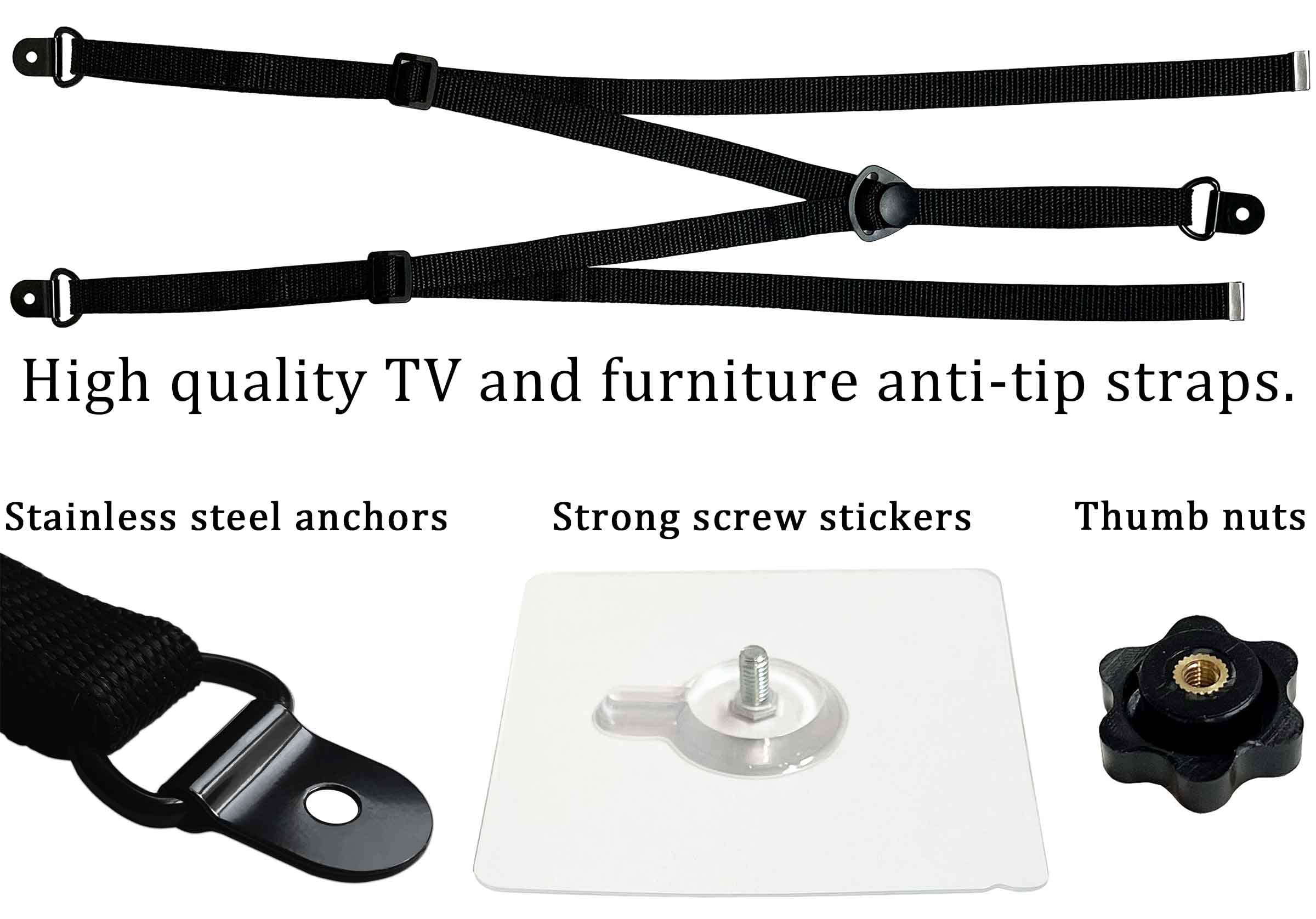 OeckuXIY 3 Pack Adjustable TV Safety Straps, No-Drill Anti-Tip Furniture Anchors for Baby Proofing, Flat Screens Fix to Wall,Cabinet,Stand Or Desk, Earthquake Straps