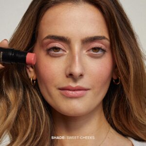 Nudestix Nudies Bloom Dewy and Radiant Cream Blush 3-in-1 All Over Face Colour For Cheeks, Eyes and Lips w/Blending Brush (Sweet Cheeks)