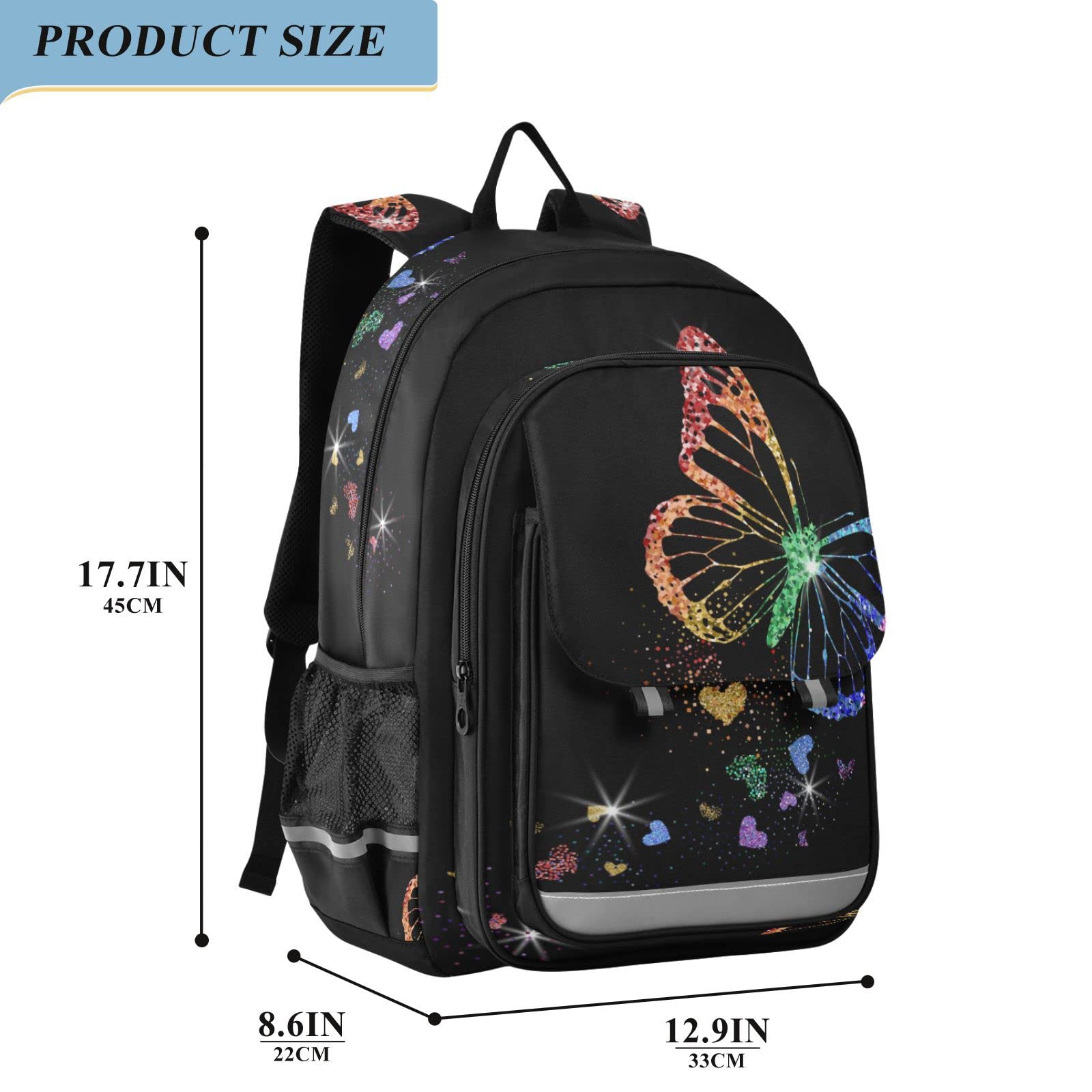 ALAZA Rainbow Colors Butterfly Hearts Casual Backpack Bag Travel Knapsack Bags