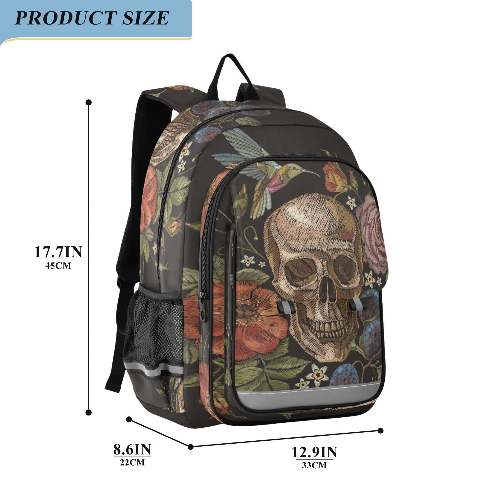 ALAZA Day Of The Dead Skull Rose Humming Bird Dia De Muertos Backpack Cycling, Running, Walking, Jogging