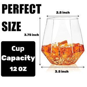 Pumtus 24 Pack Stemless Wine Glasses, Plastic Unbreakable Diamond Wine Cups, 12 OZ Shatterproof Drinking Glassware, Clear Tritan Drinkware Tumbler for Whiskey, Cocktails, Wedding, Party, Bars