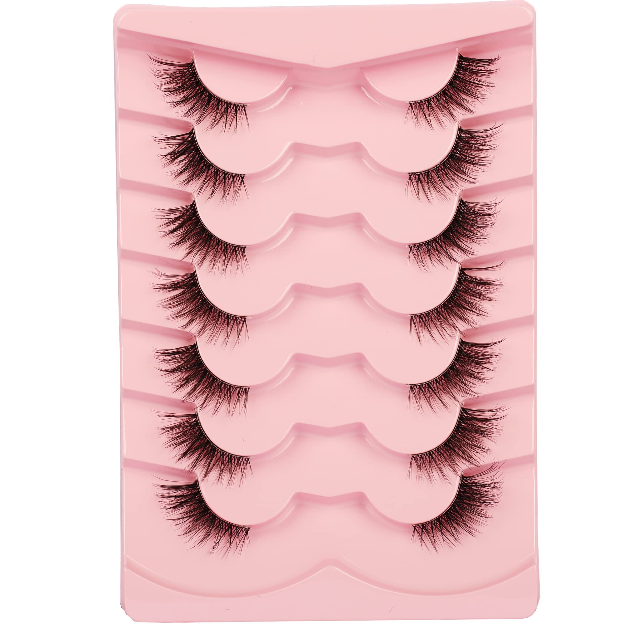 Gmagictobo False Eyelashes Natural Half Lashes Cat Eye Clear Band Lashes Fluffy Wispy 3D Faux Mink Lashes Pack Soft Strips Fake Eyelashes 7 Pairs