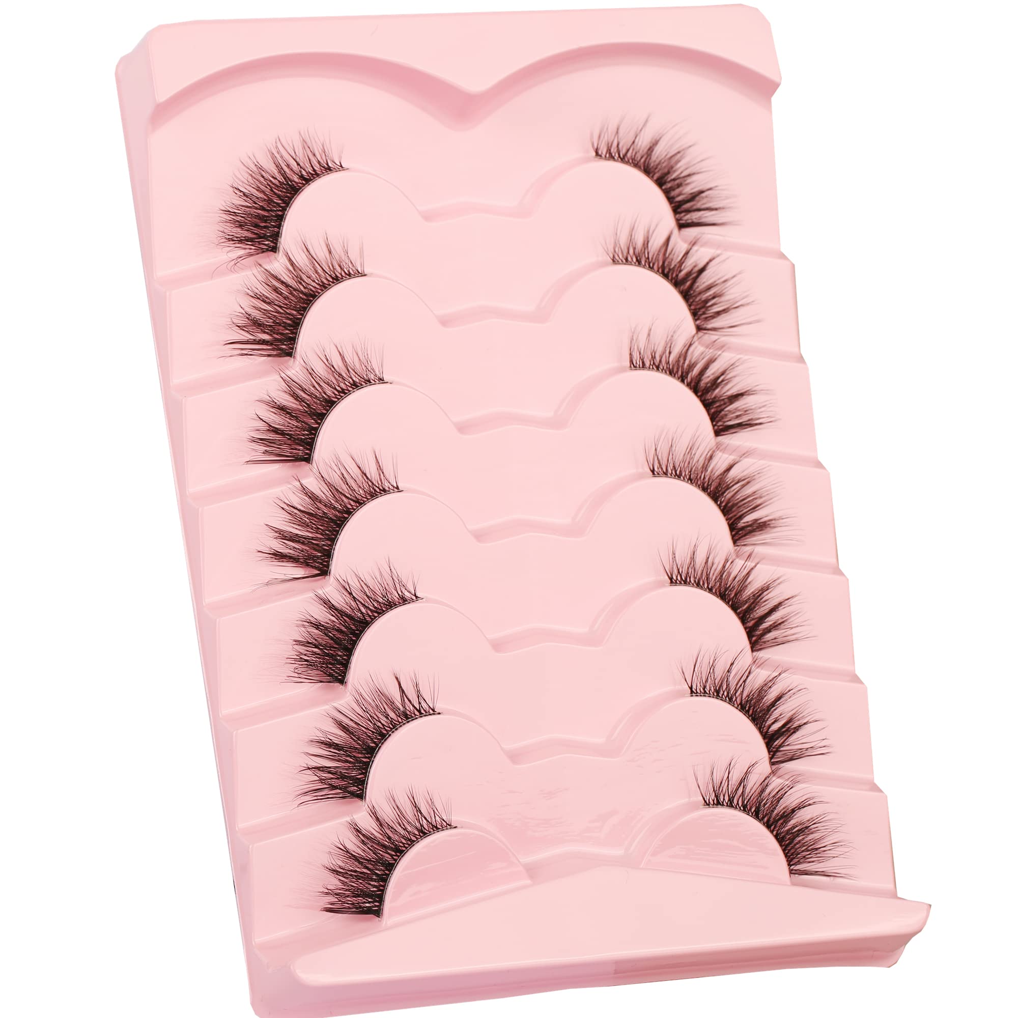 Gmagictobo False Eyelashes Natural Half Lashes Cat Eye Clear Band Lashes Fluffy Wispy 3D Faux Mink Lashes Pack Soft Strips Fake Eyelashes 7 Pairs