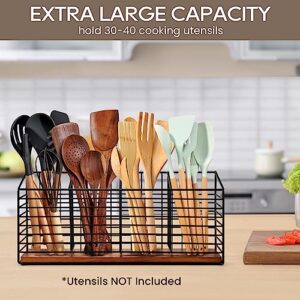 THYGIFTREE Large Utensil Holder for Kitchen Counter Black Metal Cooking Utensil Organizer for Countertop 4 Compartments Kitchen Tools Holder for Spatula Utensil Crock Caddy