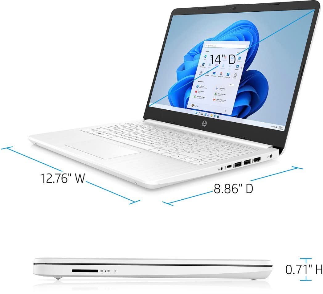 HP 2023 Newest 14 inch HD Laptop Computer, Intel Celeron N4000 up to 2.6 GHz, 4GB DDR4, 64GB eMMC Storage, WiFi, Webcam, HDMI, Bluetooth, 1 Year Microsoft 365,Windows 11S, White +HubxcelCables