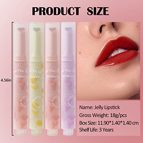 U-Shinein 3Pcs Jelly Lipstick, Tinted Lip Gloss Heart Shape Lip Glaze, Moisturizing and Hydrating Glossy Lip Gloss Lip Balm, High-shine Finish Lip Makeup Lip Pen for Nourished, Fuller-looking Lips