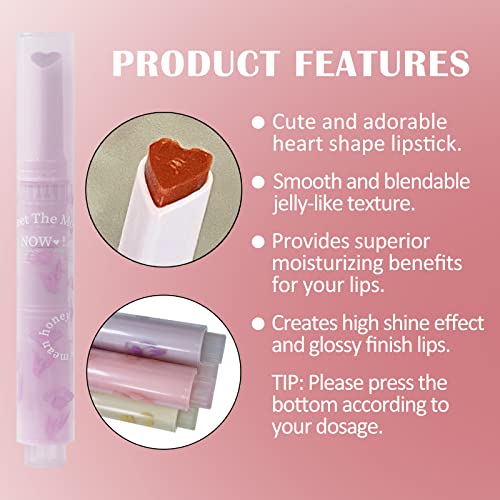 U-Shinein 3Pcs Jelly Lipstick, Tinted Lip Gloss Heart Shape Lip Glaze, Moisturizing and Hydrating Glossy Lip Gloss Lip Balm, High-shine Finish Lip Makeup Lip Pen for Nourished, Fuller-looking Lips