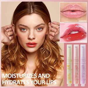 U-Shinein 3Pcs Jelly Lipstick, Tinted Lip Gloss Heart Shape Lip Glaze, Moisturizing and Hydrating Glossy Lip Gloss Lip Balm, High-shine Finish Lip Makeup Lip Pen for Nourished, Fuller-looking Lips