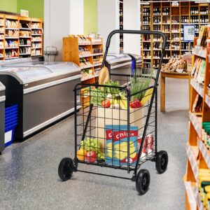 Goplus Shopping Carts for Groceries, Heavy Duty Grocery Cart on Wheels Foldable, Portable Folding Shopping Cart with Wheels, Collapsible Versatile Rolling Utility Cart for Laundry (Black)