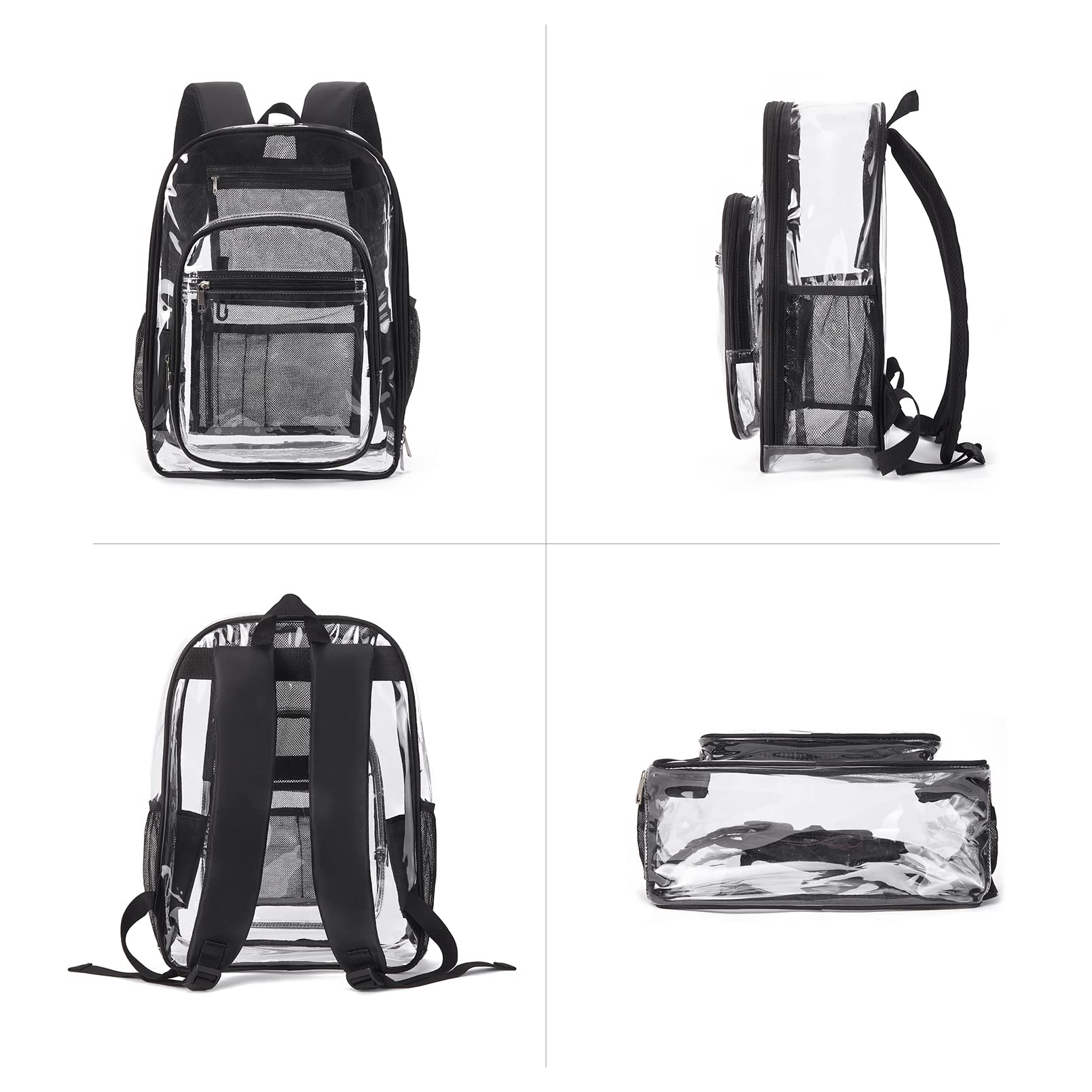 Telena Clear Backpack, Heavy Duty TPU See Through Bookbag Transparent Backpack for College - Black