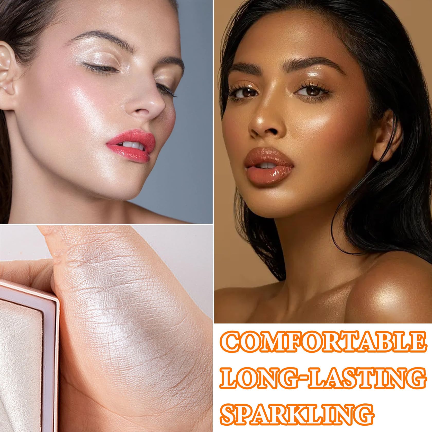 Glitter Blush Shimmer Highlighter Blusher Powder Makeup Face Highlighter Palette,Natural Lasting Shiny Contouring Palette Highlighter Concealer Face Contour Powder Makeup(#01 Pearl White）