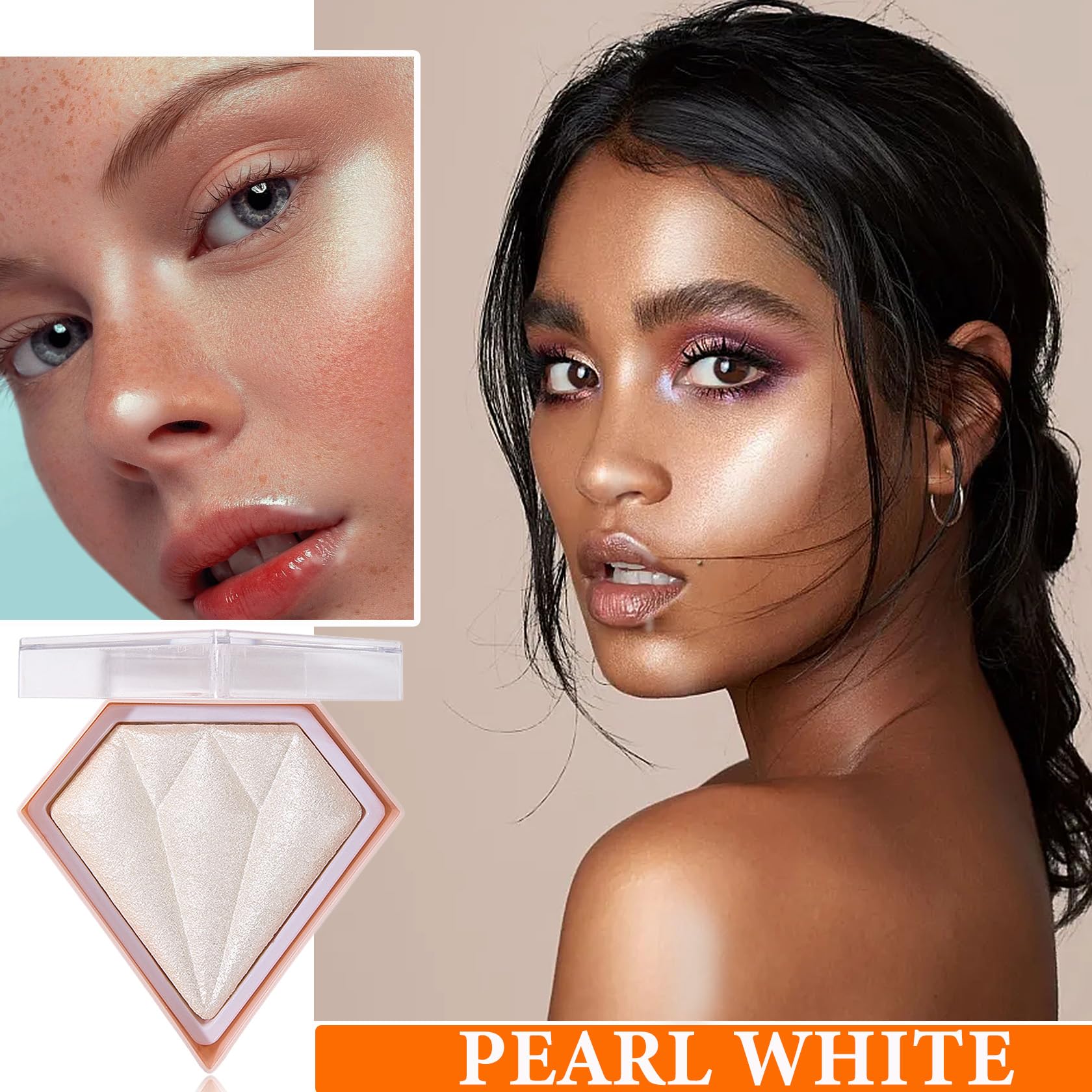 Glitter Blush Shimmer Highlighter Blusher Powder Makeup Face Highlighter Palette,Natural Lasting Shiny Contouring Palette Highlighter Concealer Face Contour Powder Makeup(#01 Pearl White）