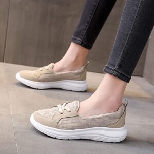 Women Casual Shoes Fashionable Simple and Solid Color Lace Up Thick Soles and Soft Soles Lightweight Non Slip and Large Sized Shoes Crock Thongs (Beige, 9)