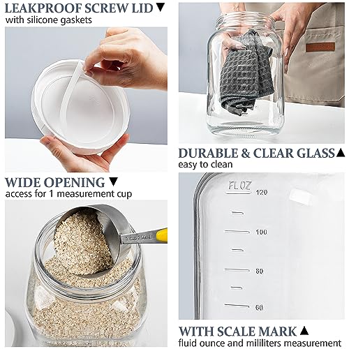 Folinstall Wide Mouth 1 Gallon Clear Glass Mason Jar with Lid, Heavy Duty Airtight Screw Lid with Silicone Gasket - Large Glass Jar with 2 Scale Mark (ExtraTag and Marker Pen)