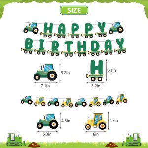 JOPARY Farm Green Tractor Party Supplies,Green Tractor Birthday Decorations with Happy Birthday Banner, Cupcake Toppers, and Balloons for Girls Boys Kids Birthday