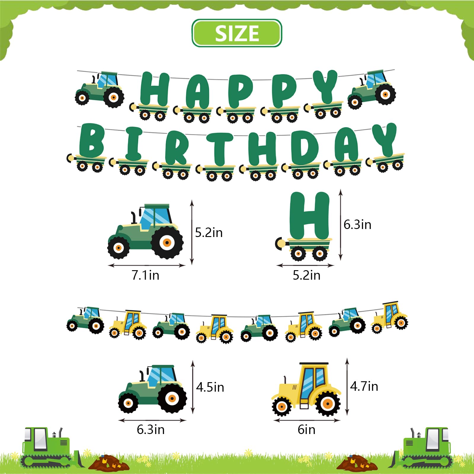 JOPARY Farm Green Tractor Party Supplies,Green Tractor Birthday Decorations with Happy Birthday Banner, Cupcake Toppers, and Balloons for Girls Boys Kids Birthday