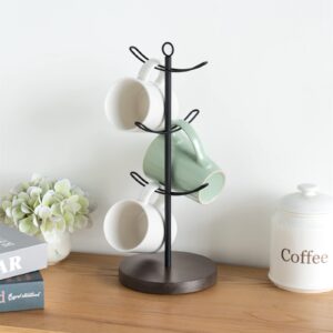 Mkono Set of 2 Wall Wine Rack Rustic Wine Bottle Floating Shelves with Stemware Hanger and Mug Tree Coffee Cup Holder for Countertop with 6 Hooks