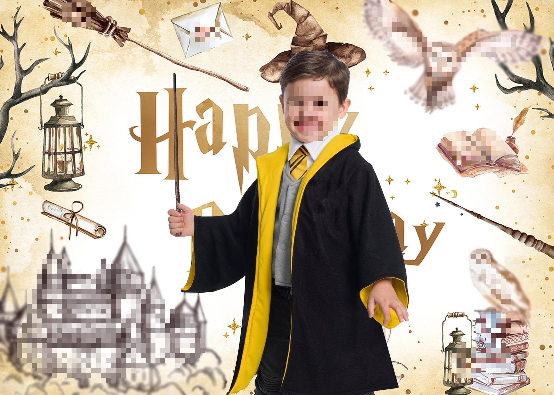 Wizard Happy Birthday Backdrop Magic School Castle Backdrop for Halloween Wizard Theme Photography Background Boys Girls Birthday Party Decoration Banner 7X5FT