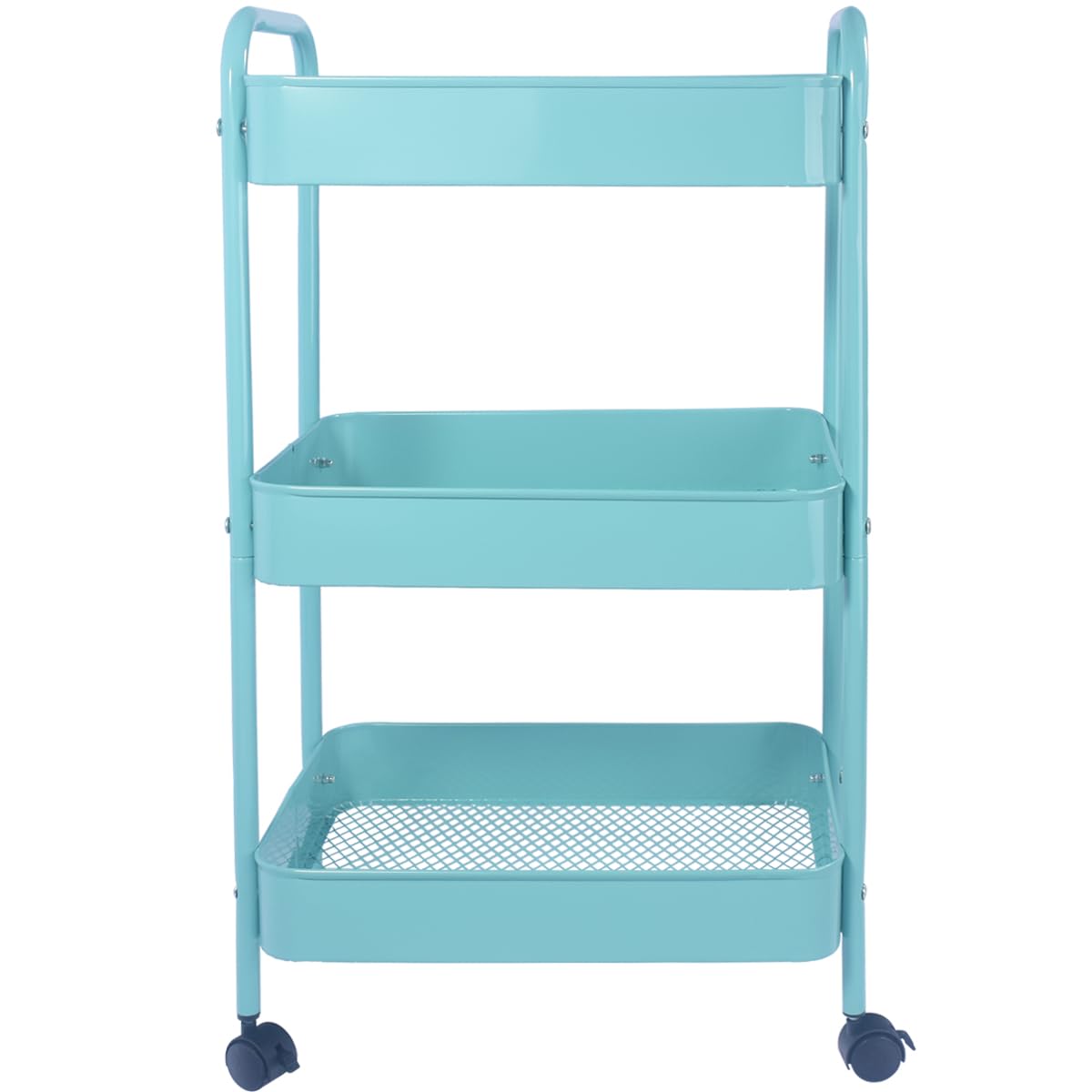 XIUSHE 3-Tier Metal Utility Cart Rolling Storage Organizer, Blue, Portable, Sturdy, Indoor Use