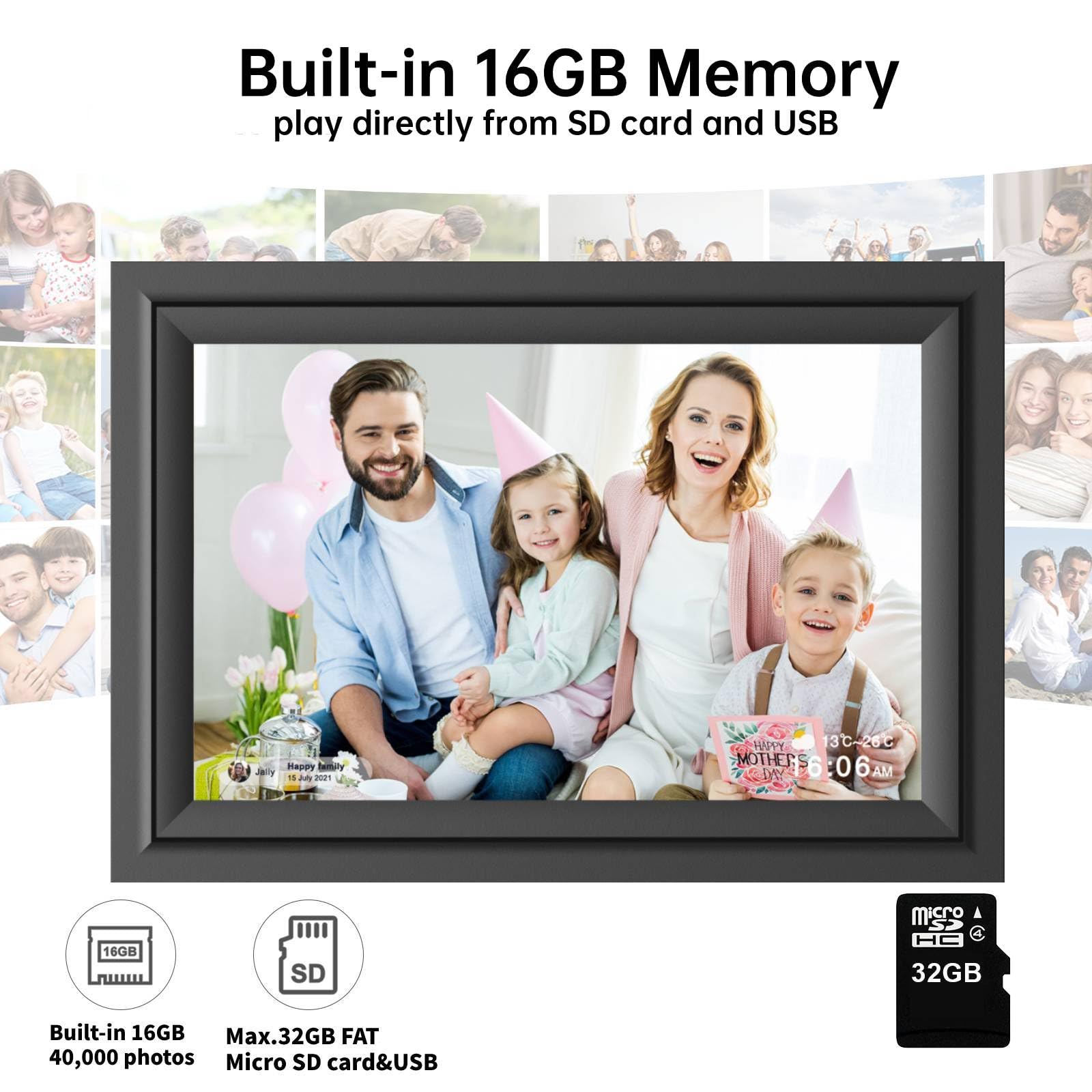 SAMMIX Digital Picture Frame 10.1 Inch WiFi Digital Photo Frame, 32GB Memory IPS HD Touch Screen Picture Frame, Auto-Rotate Slideshow, Wall-Mounted, Easy to Setup to Share Photos or Video via APP