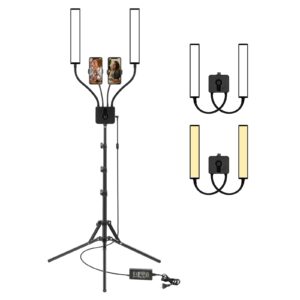 led video light, ulanzi 45w double arms beauty light with adjustable tripod stand, dimmable 3200-5600k led video light photography kit with 2 phone holders, for makeup,manicure,tattoo,live streaming