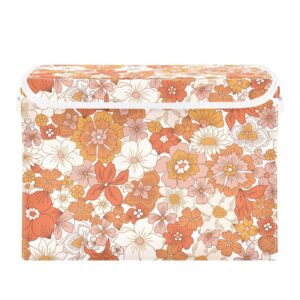 ellitarr storage bins with lids storage containers storage box with handles storage organizer bin for closet shelves clothes toys stackable foldable decorative 16.5 x 12.6 x 11.8 inch orange flower