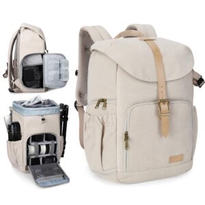 bagsmart camera backpack, dslr camera bag backpacks for photographers, waterproof anti-theft photography backpack with 15 inch laptop compartment & tripod holder, ivory white