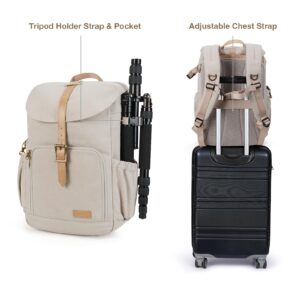 BAGSMART Camera Backpack, DSLR Camera Bag Backpacks for Photographers, Waterproof Anti-Theft Photography Backpack with 15 Inch Laptop Compartment & Tripod Holder, Ivory White