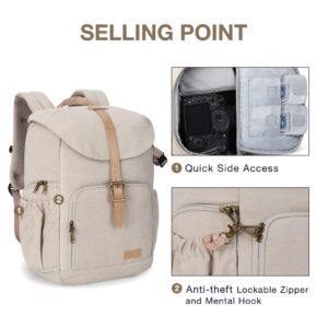 BAGSMART Camera Backpack, DSLR Camera Bag Backpacks for Photographers, Waterproof Anti-Theft Photography Backpack with 15 Inch Laptop Compartment & Tripod Holder, Ivory White