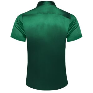 DiBanGu Men's Solid Green Dress Shirt Funky Shiny Satin Short Sleeve Shirts Wrinkle Free Emerald Green Shirts Wedding Party