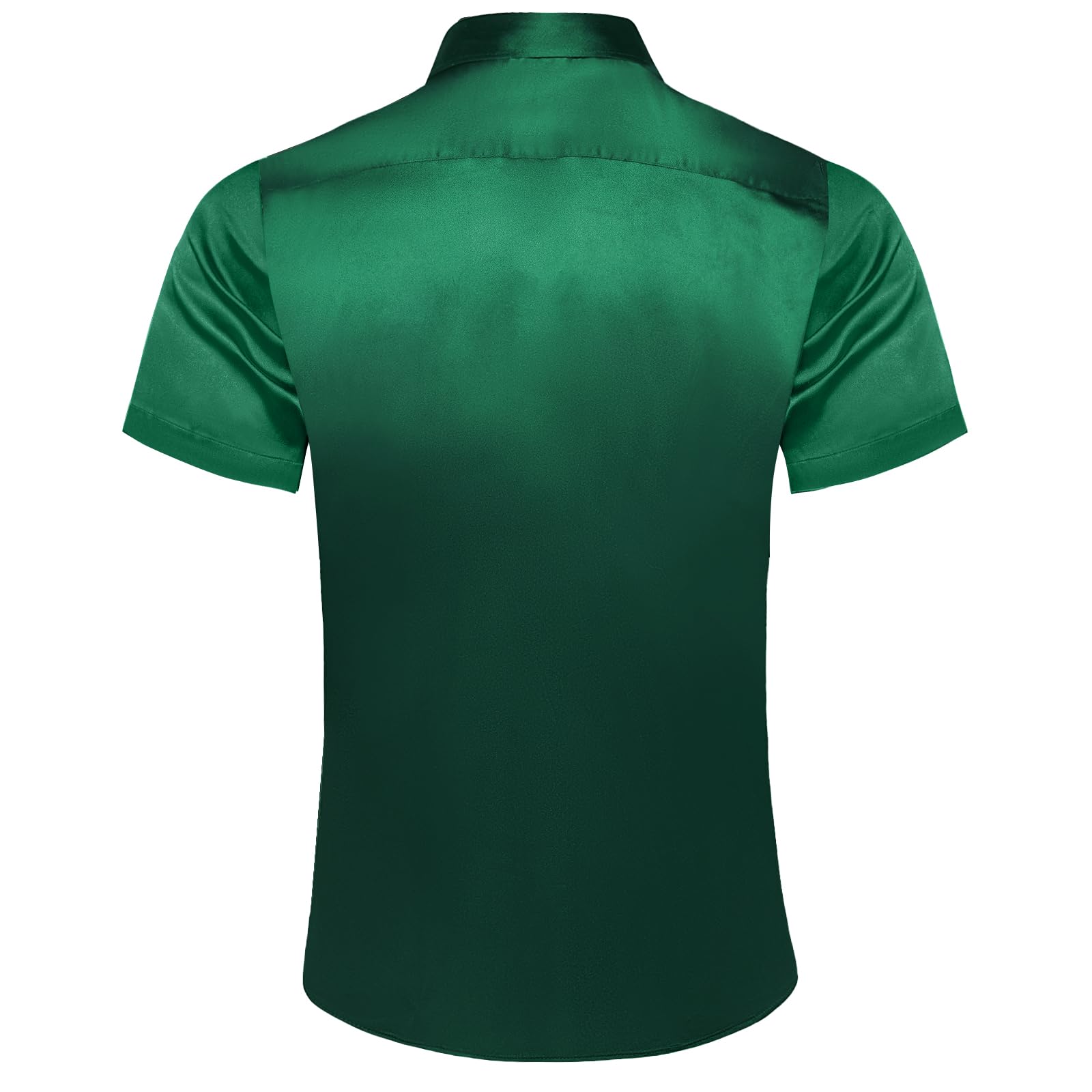 DiBanGu Men's Solid Green Dress Shirt Funky Shiny Satin Short Sleeve Shirts Wrinkle Free Emerald Green Shirts Wedding Party