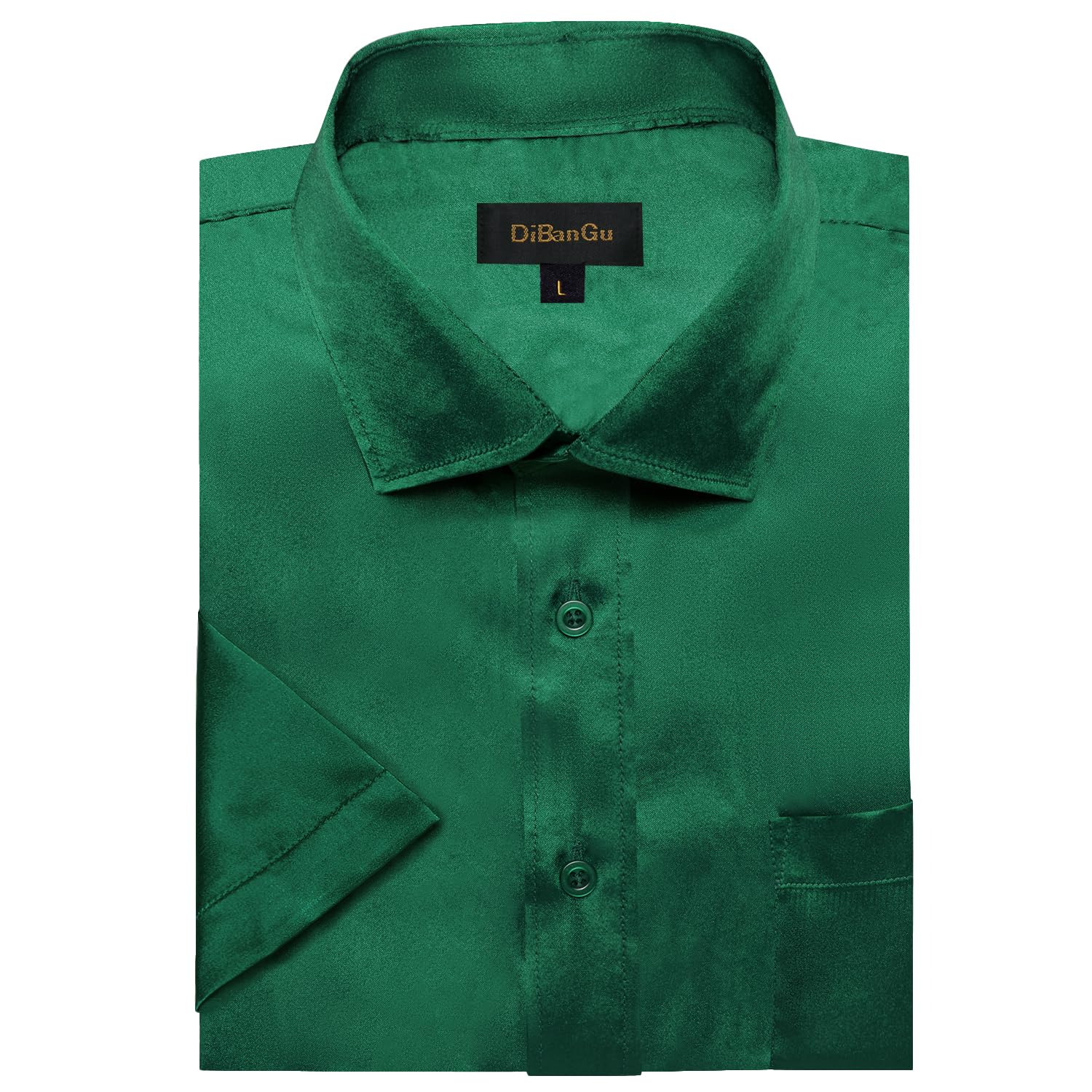 DiBanGu Men's Solid Green Dress Shirt Funky Shiny Satin Short Sleeve Shirts Wrinkle Free Emerald Green Shirts Wedding Party