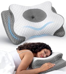 no more aches neck pillow for pain relief, adjustable cervical support with armrest, odorless ergonomic contour memory foam pillows,orthopedic bed side back stomach sleeping