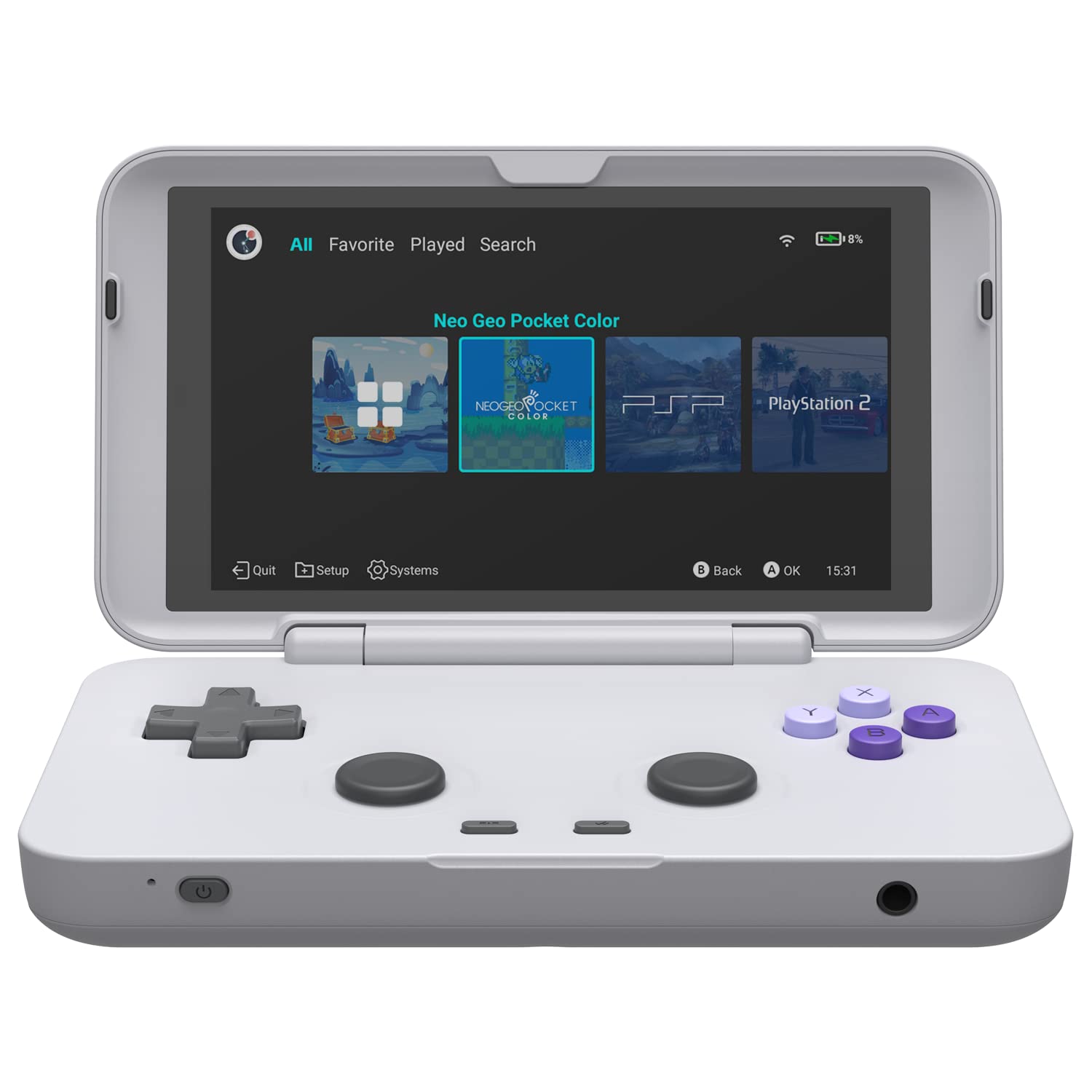 retroid Flip Android 11 retro gaming handheld with 8-core processor, fast graphics, 4GB RAM, 128GB storage, 4.7" touchscreen, and excellent controls/connectivity. With HDMI out, Wi-Fi & BT [16BIT-US]