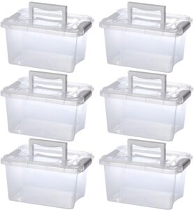 gagee 6 pack 3.5 qt storage bins with lids and latching buckles,stackable plastic storage containers with lids for home, office and school supplies,clear,small