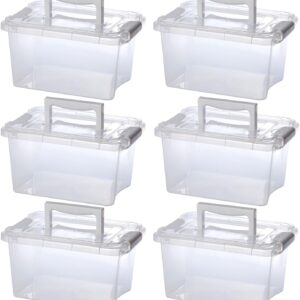 Gagee 6 Pack 3.5 Qt Storage Bins with Lids and Latching Buckles,Stackable Plastic Storage Containers with Lids for Home, Office and School Supplies,Clear,Small