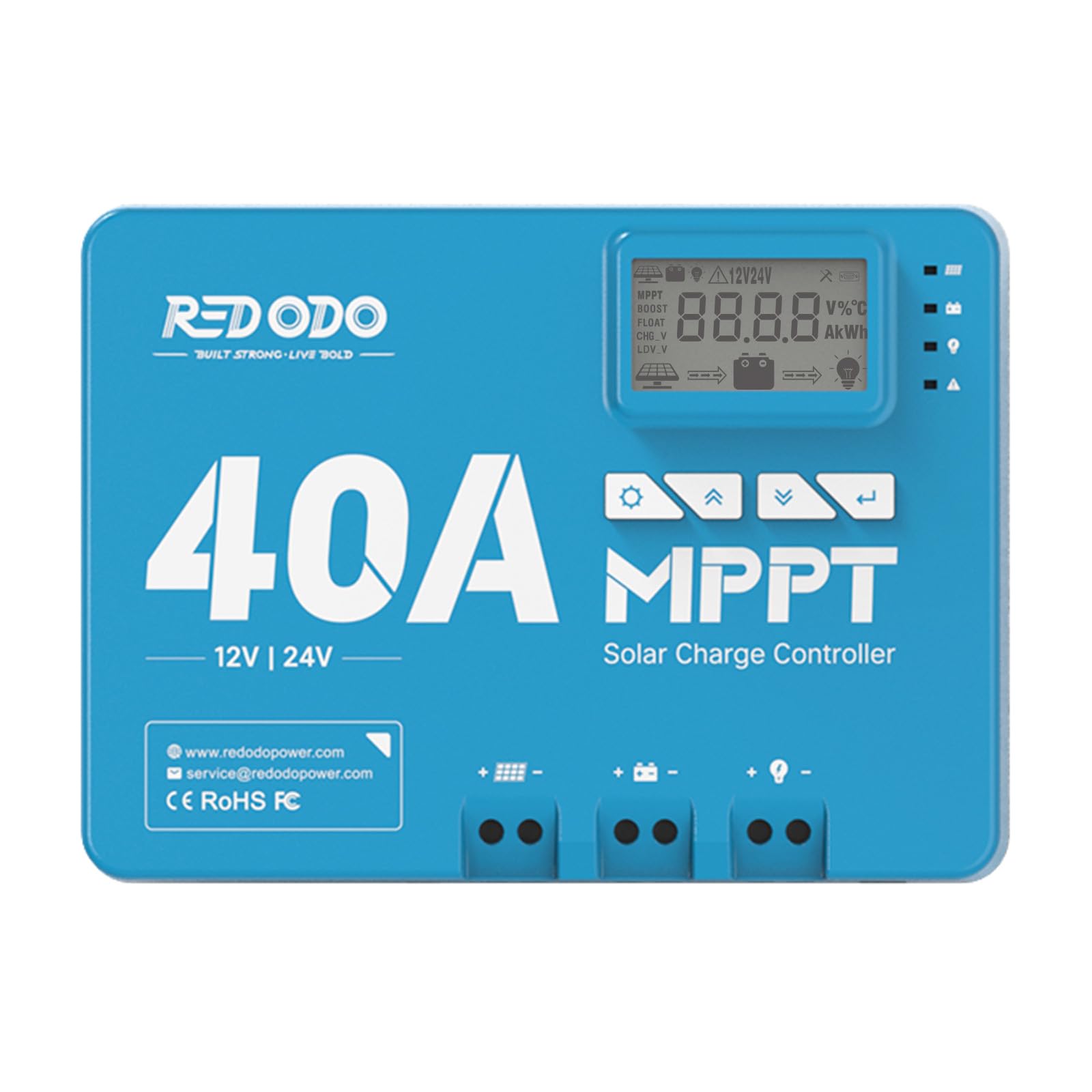 Redodo 40 Amp MPPT 12V/24V DC Input Solar Charge Controller with Built-in Bluetooth Module, Parameter Adjustable LCD Display LED Indicators