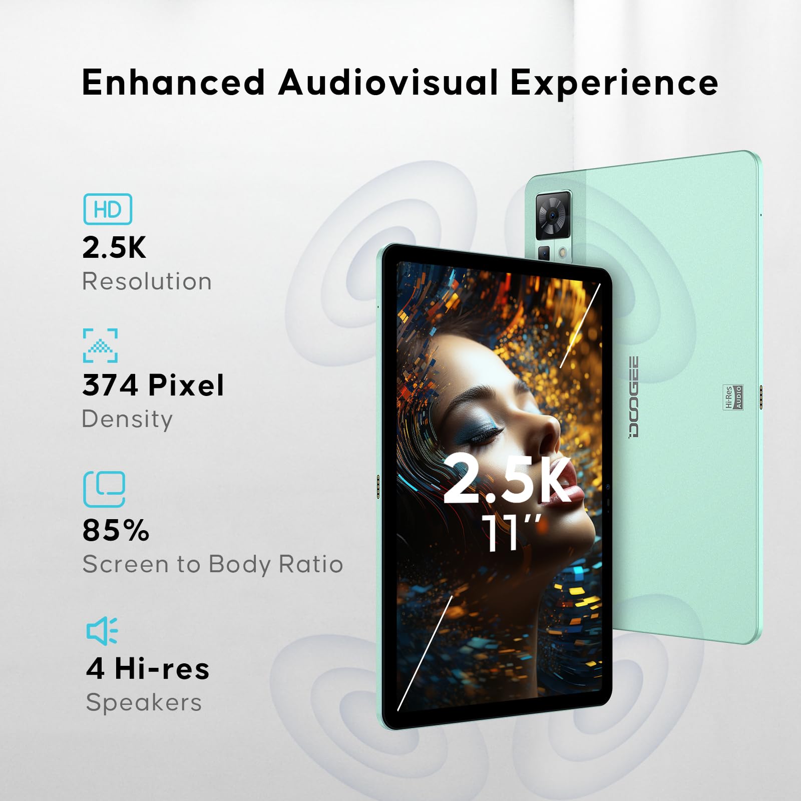 DOOGEE T30 PRO Tablet,11'' 2.5K Android 13 Tablets, 15GB+256GB Helio G99 Octa-Core Gaming Tablet, 8580mAh, Hi-Res Quad Speakers, 20MP Camera, TÜV Low Bluelight, Split Screen - Bluetooth & Wi-Fi-Green