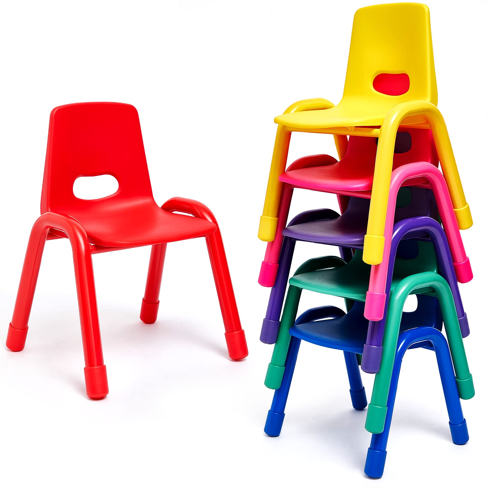 Roshtia 6 Pieces Stacking School Chairs Stackable Stack Chair with Metal Legs 12'' Seat Height Flexible Classroom Chairs for Kids Preschool Student Daycare Home Furniture, 6 Colors