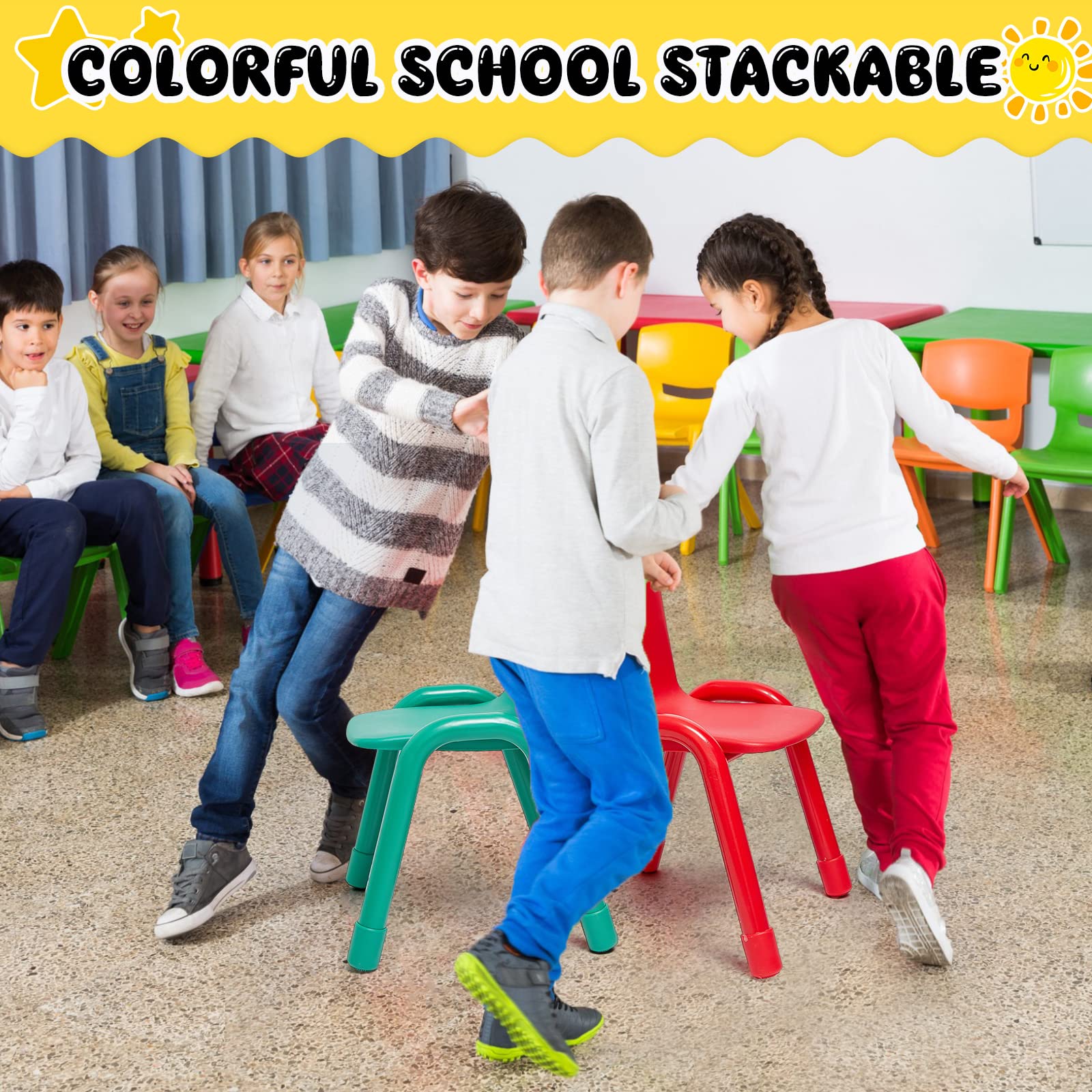 Roshtia 6 Pieces Stacking School Chairs Stackable Stack Chair with Metal Legs 12'' Seat Height Flexible Classroom Chairs for Kids Preschool Student Daycare Home Furniture, 6 Colors