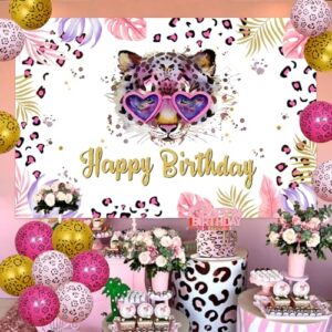 kreat4joy Cheetah Print Birthday Decorations Girl, Cheetah Happy Birthday Decorations Backdrop Banner Cake Topper, Cheetah Print Balloons Leopard for Safari Jungle Animal Cheetah Supplies