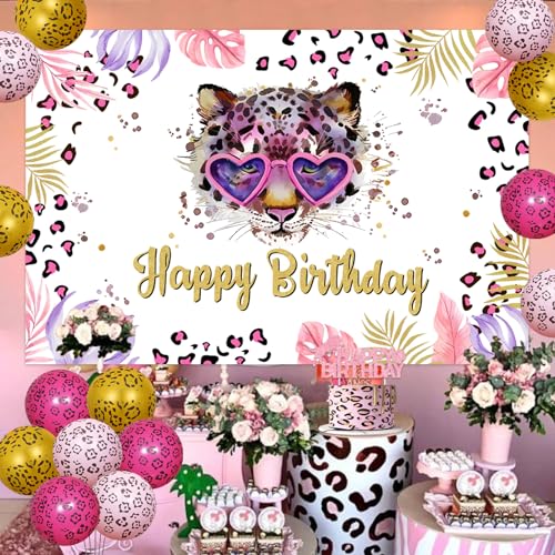 kreat4joy Cheetah Print Birthday Decorations Girl, Cheetah Happy Birthday Decorations Backdrop Banner Cake Topper, Cheetah Print Balloons Leopard for Safari Jungle Animal Cheetah Supplies