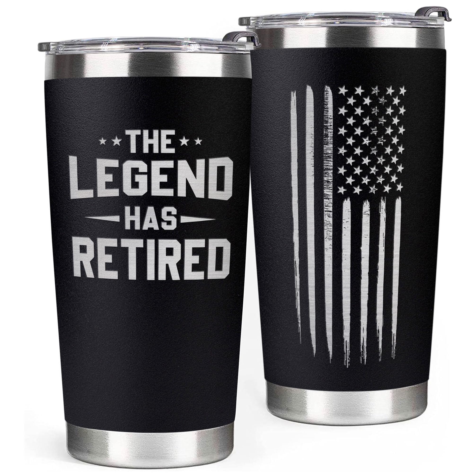 Retirement Gifts for Men, Him, Dad, Grandpa, Coworkers, Husband, Teacher - The Legend Has Retired - American Flag Tumbler 20Oz - Funny, Unique, Military, Cool, Best Retirement Gifts for Men 2024