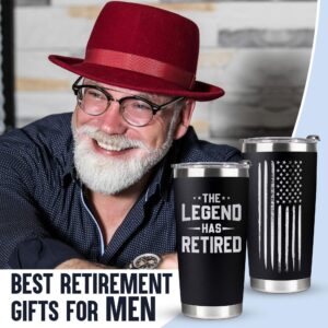 Retirement Gifts for Men, Him, Dad, Grandpa, Coworkers, Husband, Teacher - The Legend Has Retired - American Flag Tumbler 20Oz - Funny, Unique, Military, Cool, Best Retirement Gifts for Men 2024