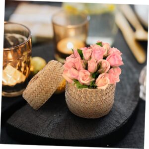 GANAZONO 2pcs Flower Box to Go Containers with Lids Mini Containers Wicker Storage Basket with Lid Woven Storage Box Wicker Storage Bins Round Woven Baskets Woven Storage Case Flower Basket