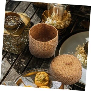 GANAZONO 2pcs Flower Box to Go Containers with Lids Mini Containers Wicker Storage Basket with Lid Woven Storage Box Wicker Storage Bins Round Woven Baskets Woven Storage Case Flower Basket