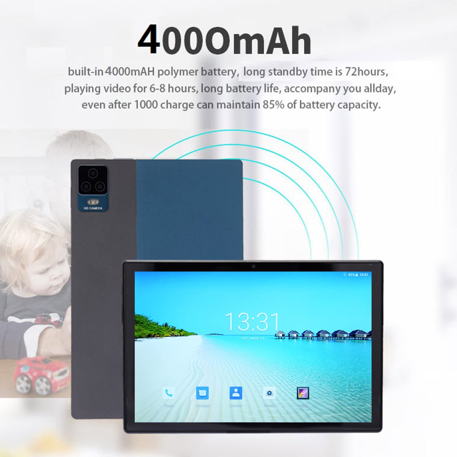 10.1 Inch Tablet for Android 8.1, 4G LTE Tablet PC, WiFi, Bluetooth, GPS, Octa Core, 128GB Expandable, 2GB RAM 32GB ROM, 1280x800 IPS HD Touch Screen, Dual 13MP+5MP Camera, 4000mAh