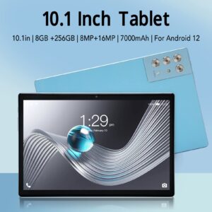 Zunate Android 12 Tablet, 10.1 inch WiFi Tablets 8GB RAM 256GB ROM, Quad Core Processor Tableta Computer with Dual Camera, 7000mAh Battery, 1960x1080 FHD Touchscreen